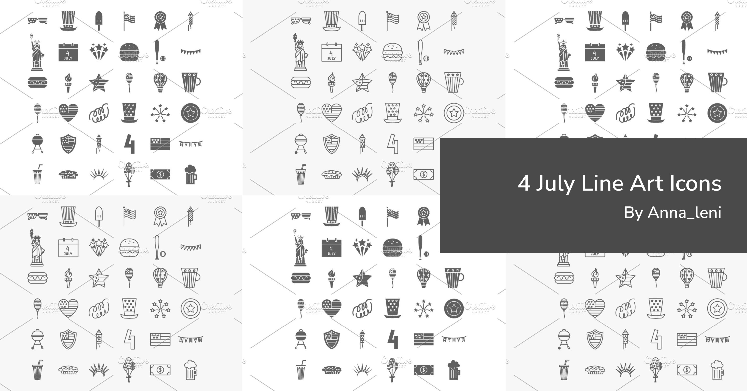 4 July Line Art Icons – MasterBundles