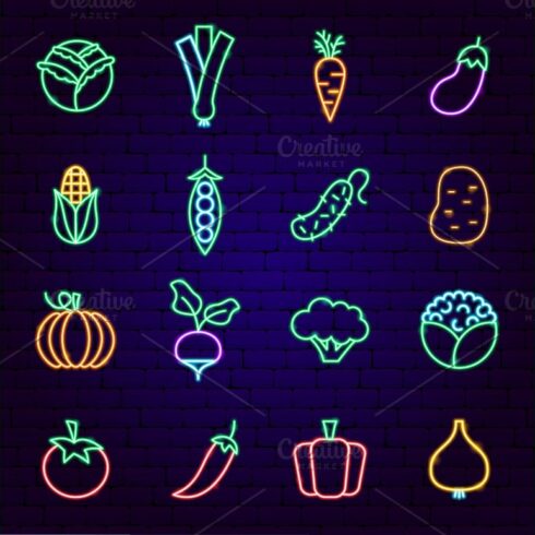 Fruit Vegetables Neon | Master Bundles