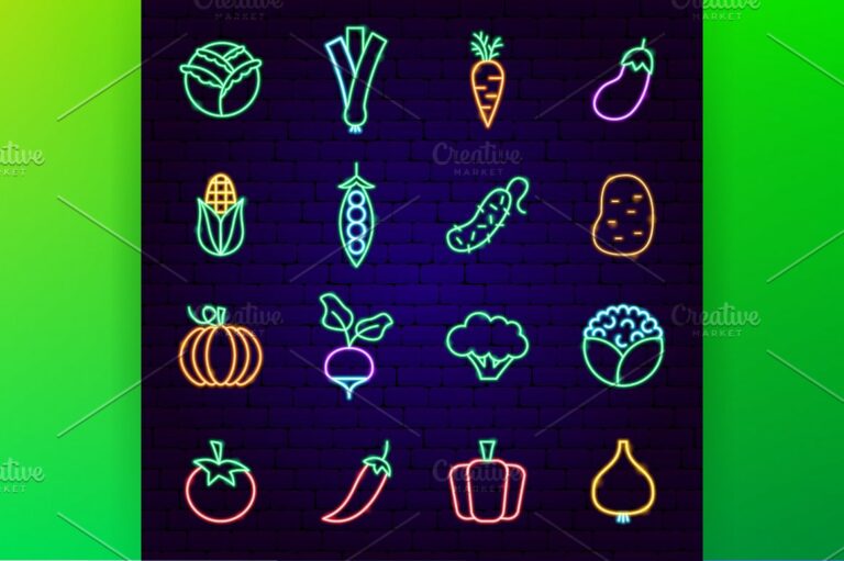 Fruit Vegetables Neon – MasterBundles