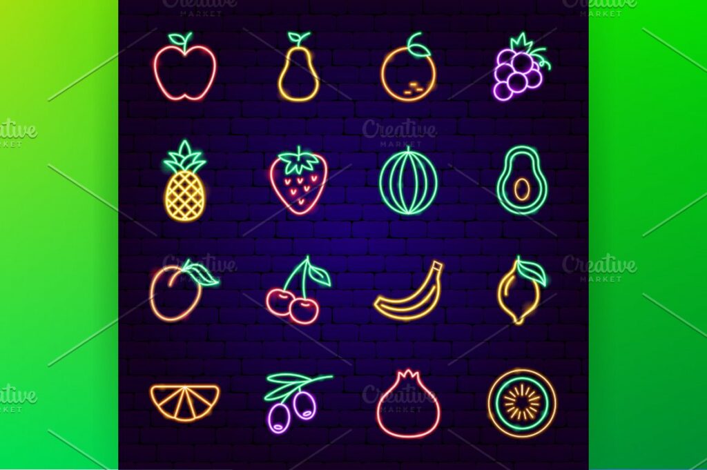 Fruit Vegetables Neon – MasterBundles