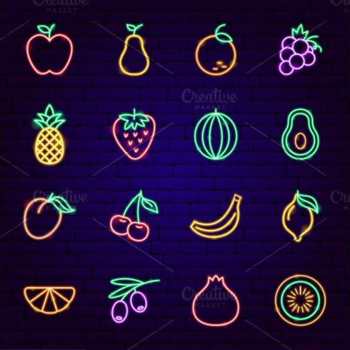 Fruit Vegetables Neon | Master Bundles
