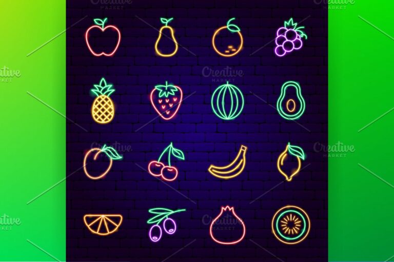 Fruit Vegetables Neon – MasterBundles