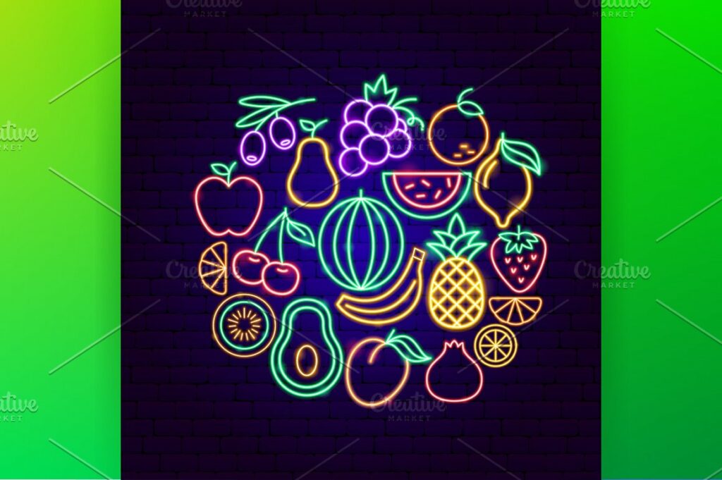 Fruit Vegetables Neon – MasterBundles