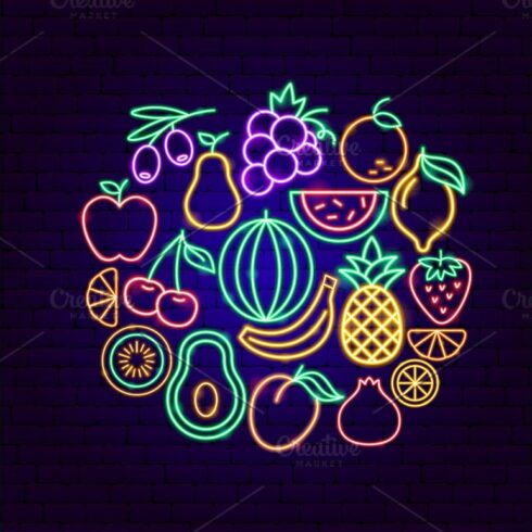 Fruit Vegetables Neon | Master Bundles