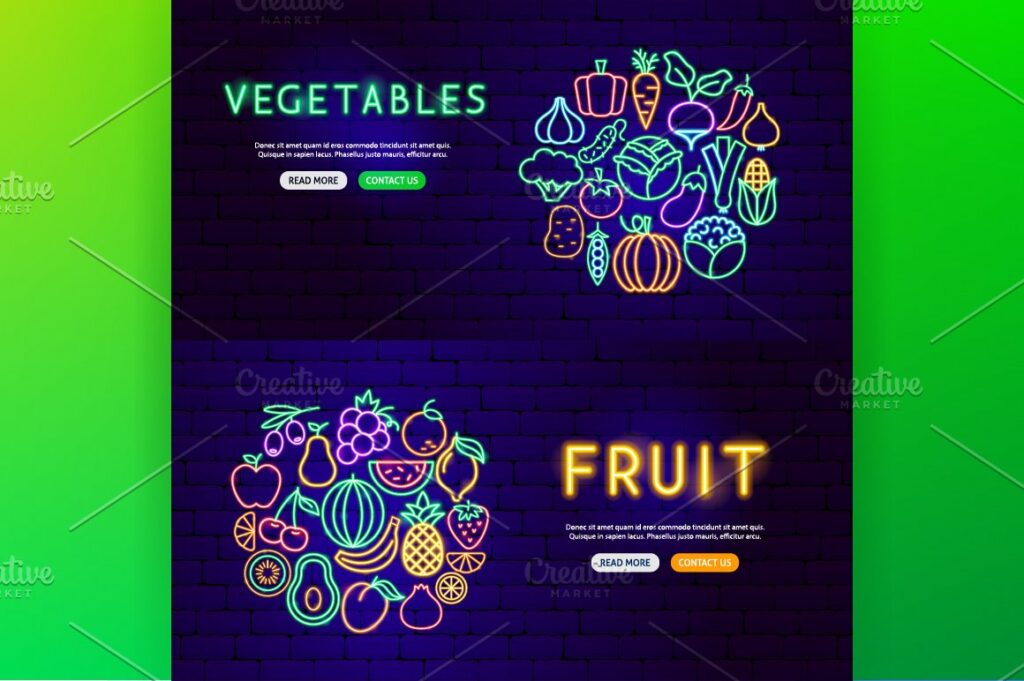 Fruit Vegetables Neon – MasterBundles