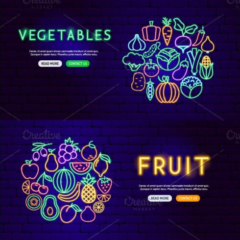 Fruit Vegetables Neon | Master Bundles