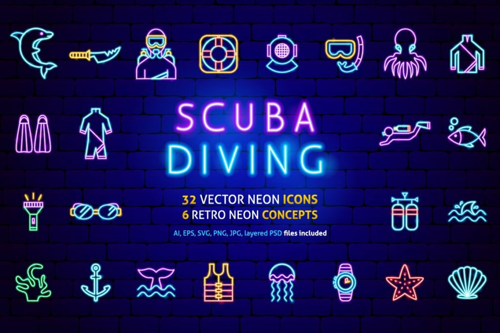 Diving Neon Retro Style Symbols – MasterBundles