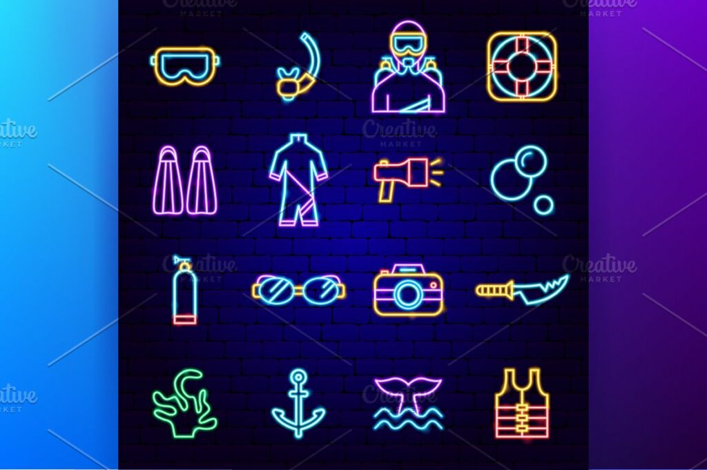 Diving Neon Retro Style Symbols – MasterBundles