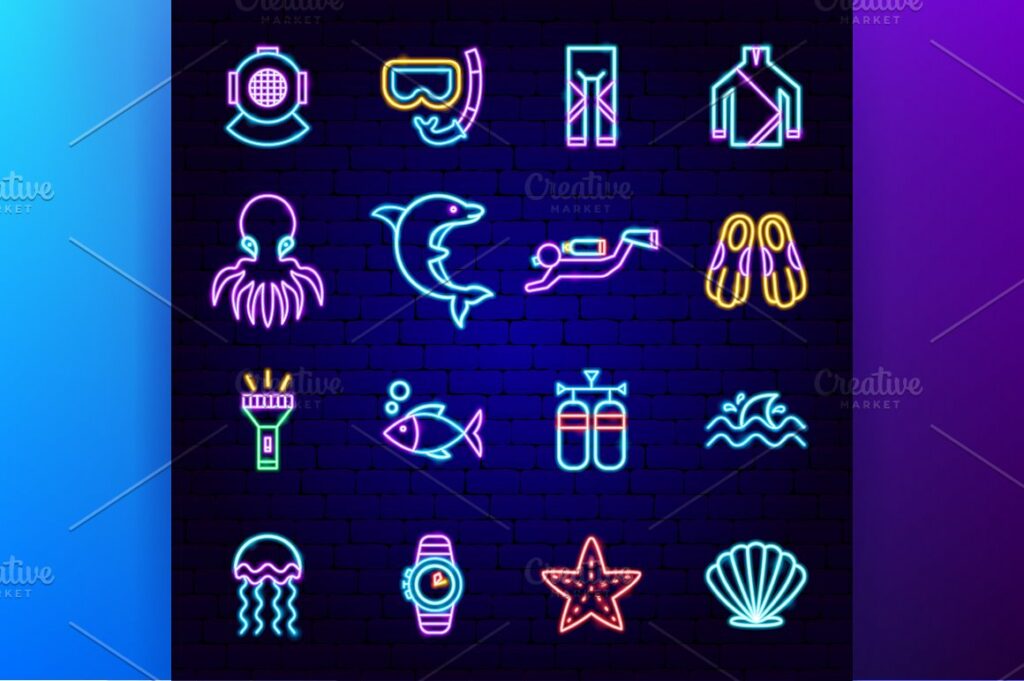 Diving Neon Retro Style Symbols – MasterBundles