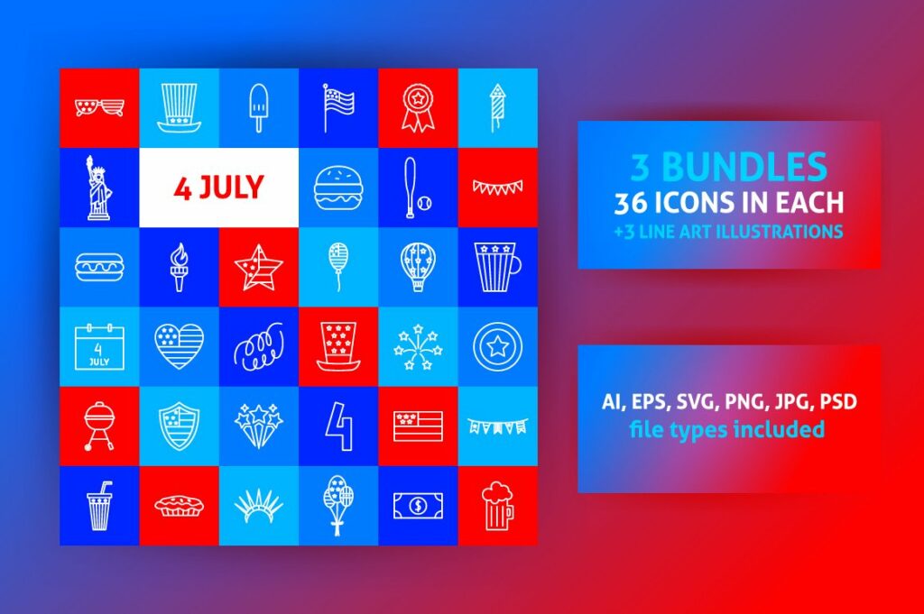 4 July Line Art Icons – MasterBundles