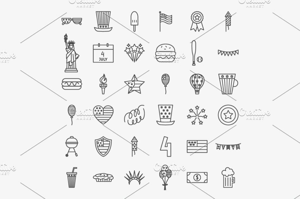 4 July Line Art Icons – MasterBundles