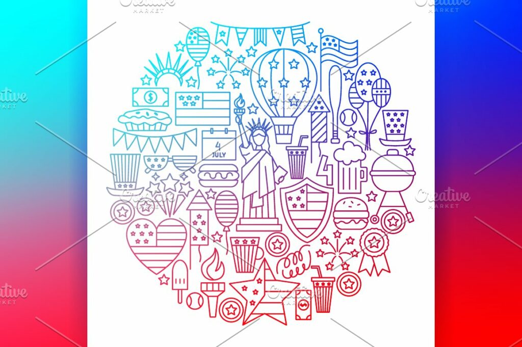 4 July Line Art Icons – MasterBundles