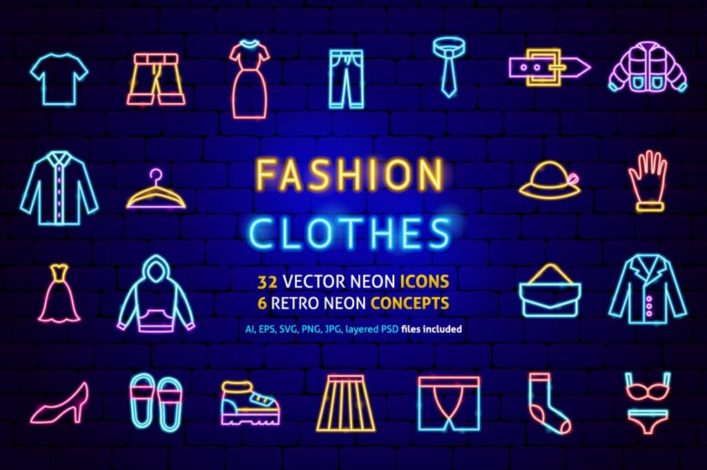 Clothing Fashion Neon Icons – MasterBundles