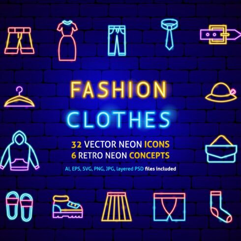 Clothing Fashion Neon Icons – MasterBundles