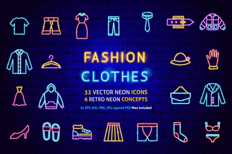 Clothing Fashion Neon Icons – MasterBundles
