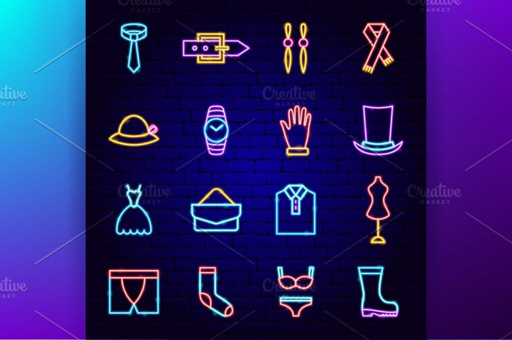 Clothing Fashion Neon Icons – MasterBundles