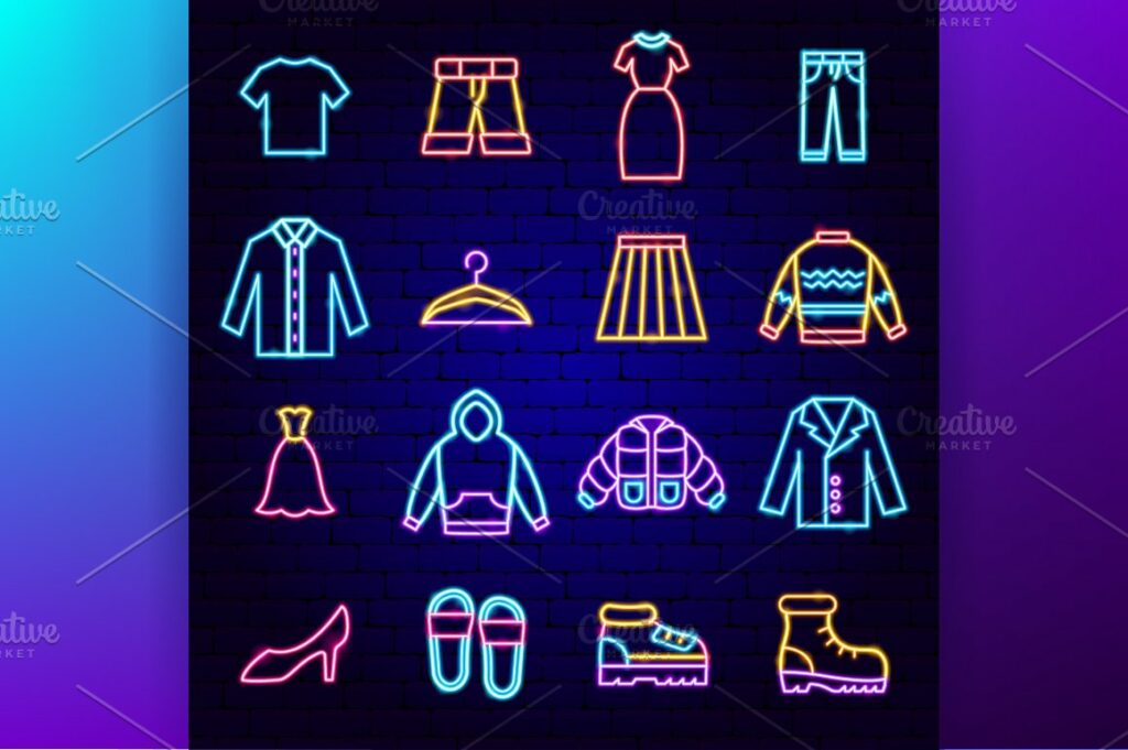 Clothing Fashion Neon Icons – MasterBundles