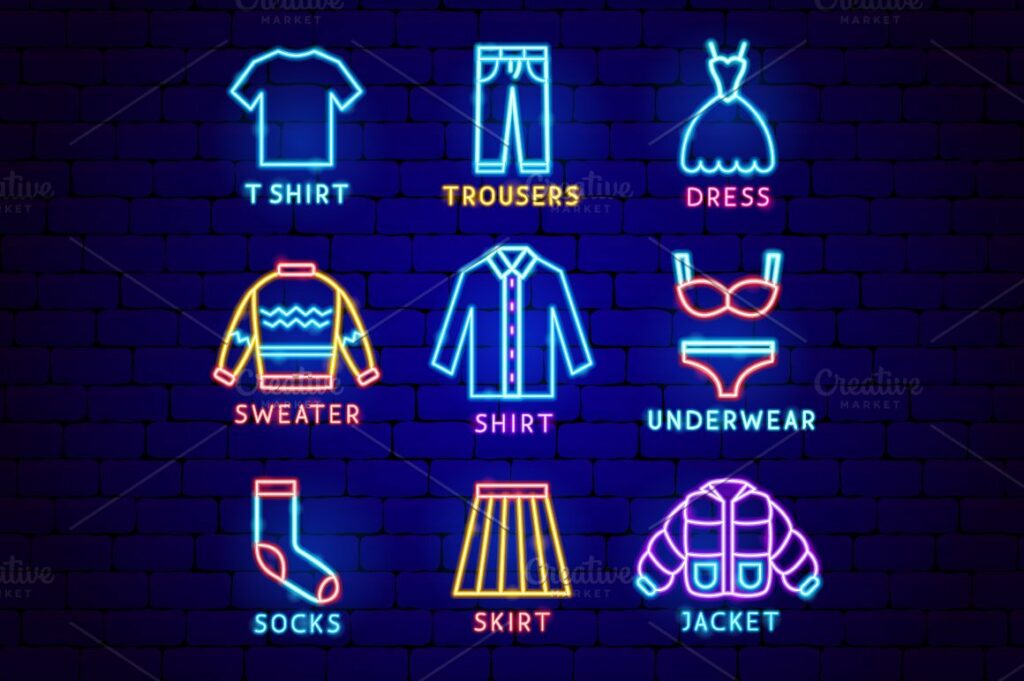 Clothing Fashion Neon Icons – MasterBundles