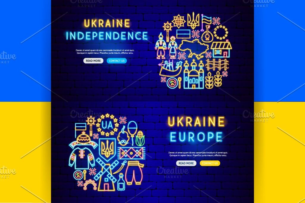 Ukraine Neon Retro Style Glowing Electric Symbols – MasterBundles