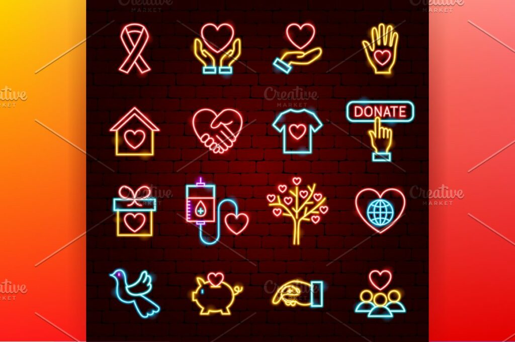 Charity Donation Neon Icons – MasterBundles