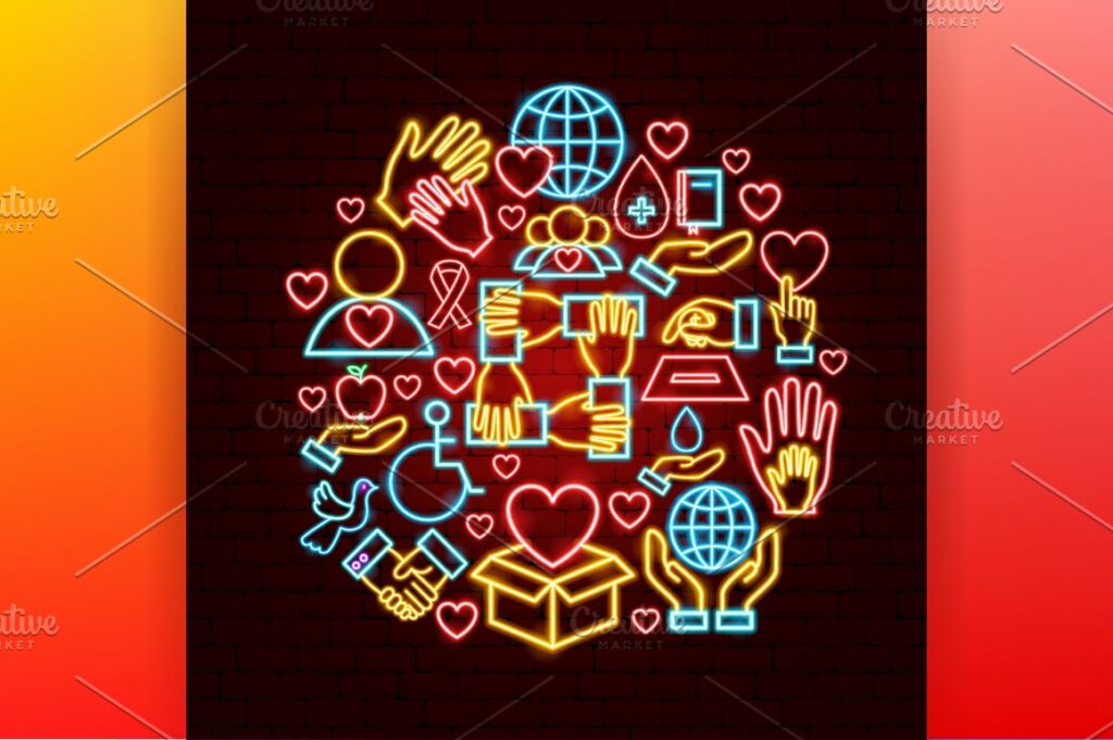 Charity Donation Neon Icons – MasterBundles