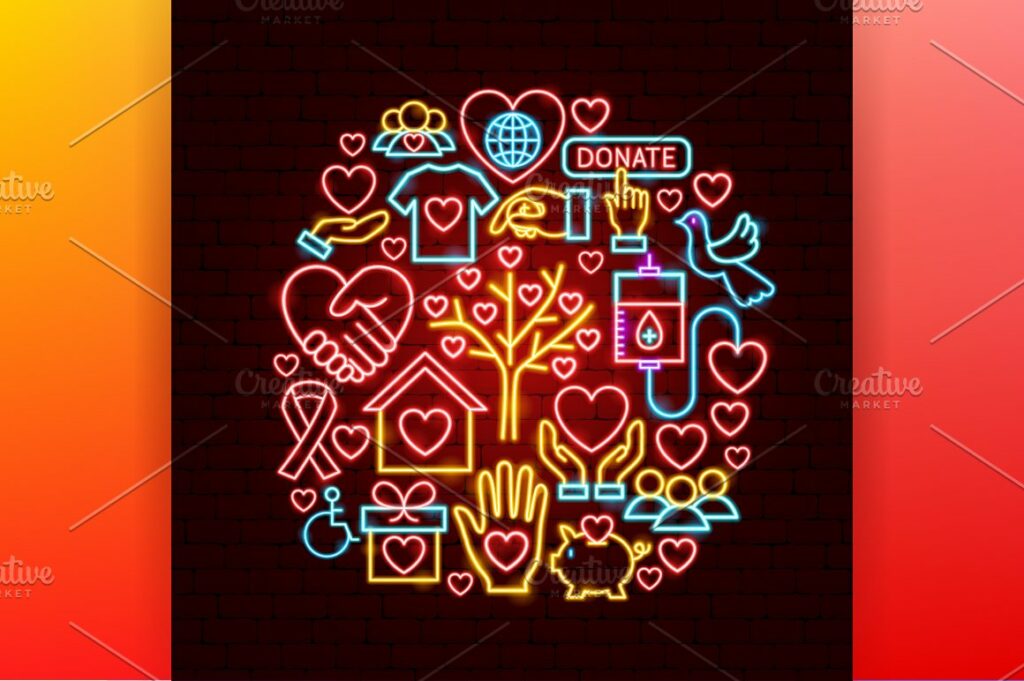 Charity Donation Neon Icons – MasterBundles