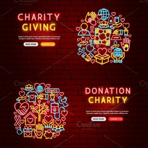 Charity Donation Neon Icons | Master Bundles