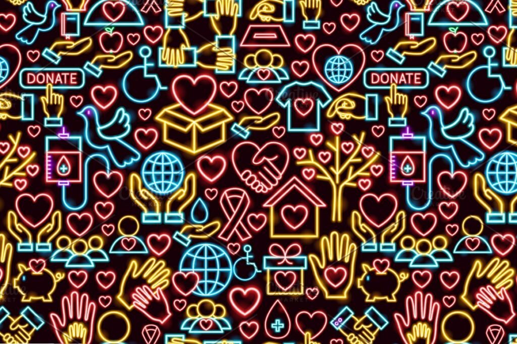 Charity Donation Neon Icons – MasterBundles