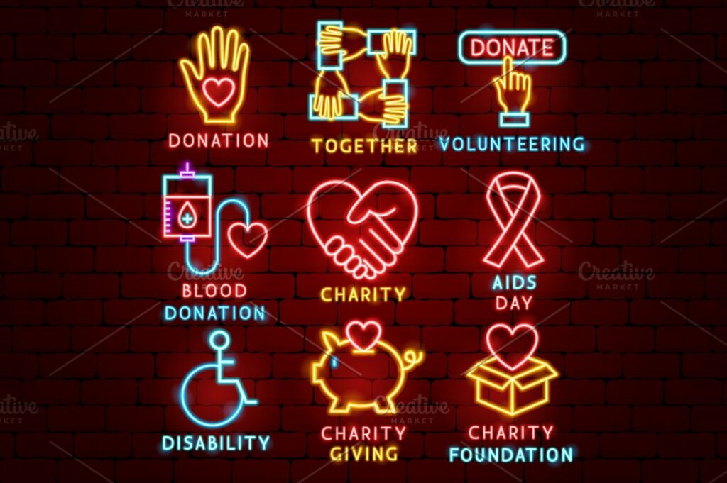 Charity Donation Neon Icons – MasterBundles