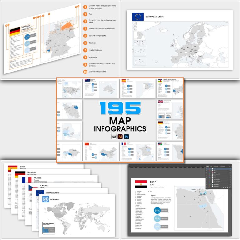 195 Map Infographics – MasterBundles