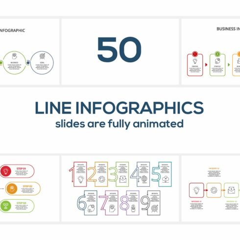 50 Line Animated Infographics | Master Bundles
