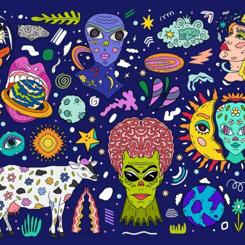 RETRO Cosmic - Bundle AI PNG | Master Bundles