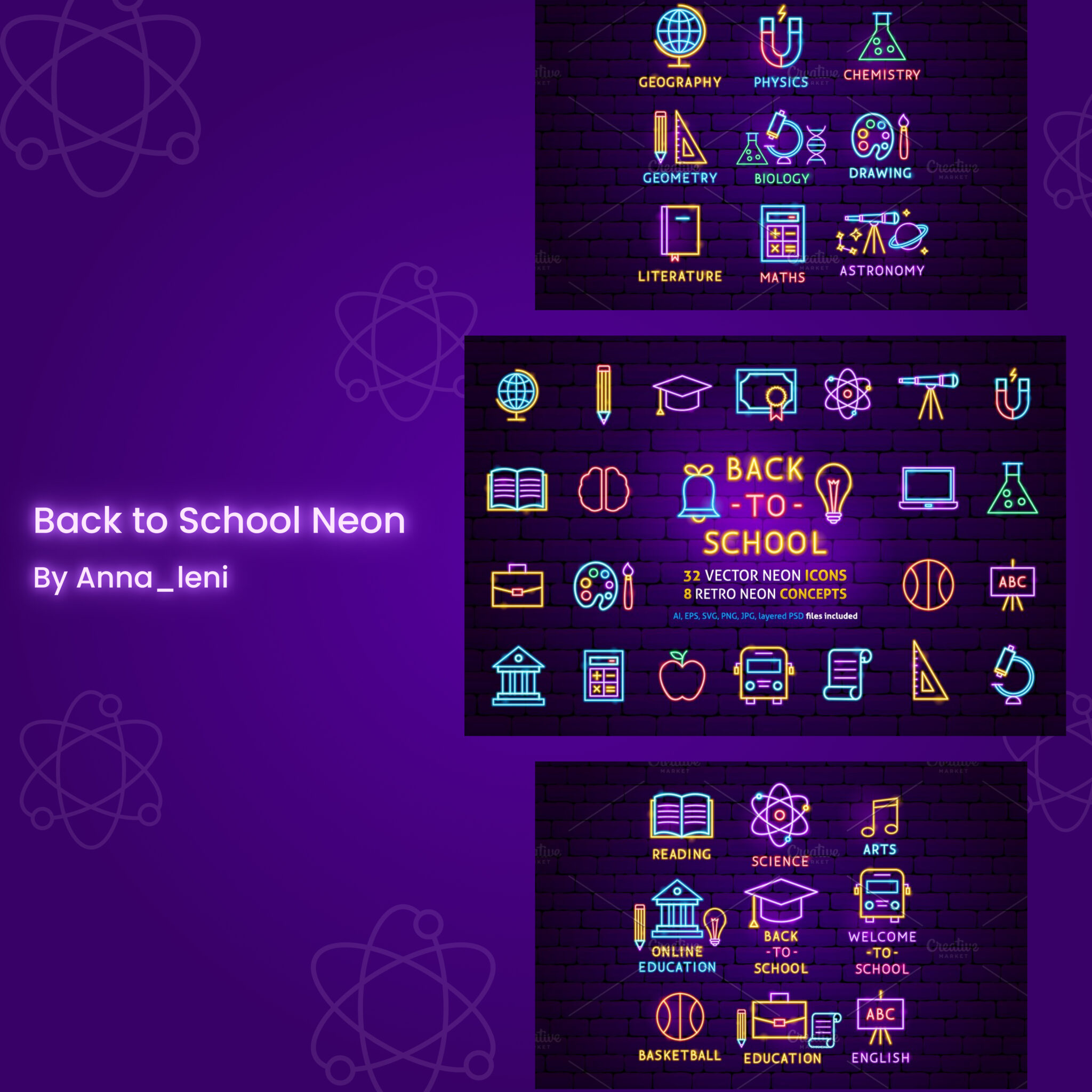 Back To School Neon Outline Vector Icons – MasterBundles