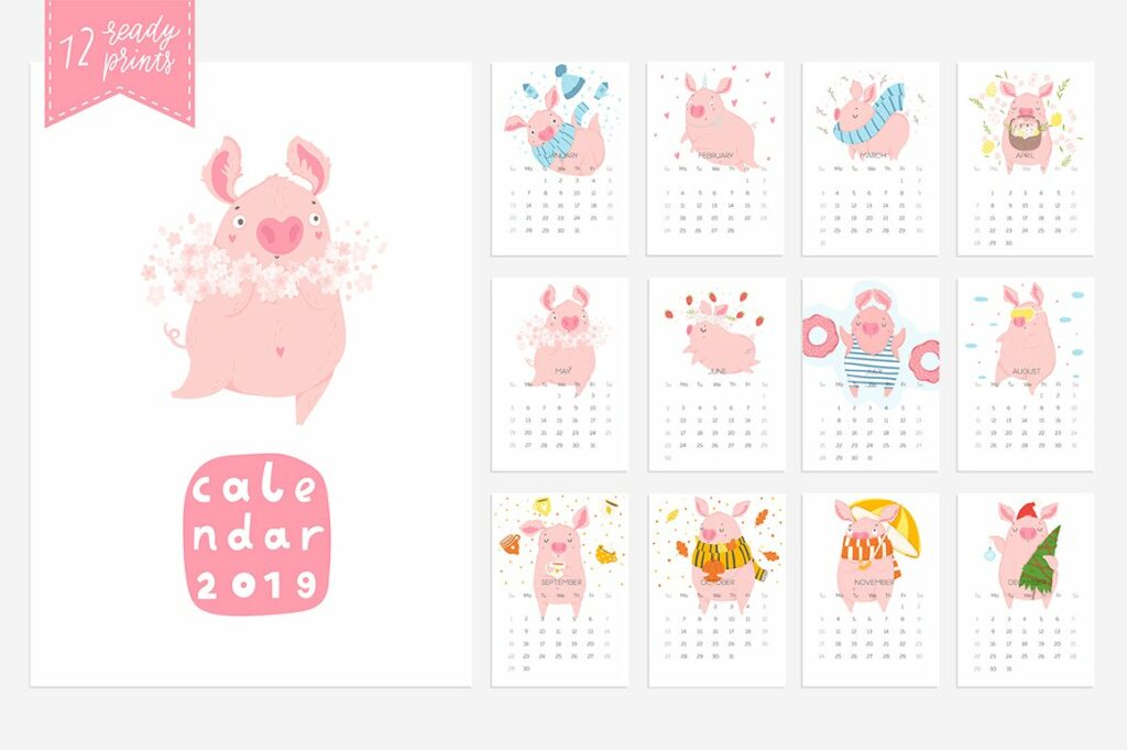 Funny Pig - Calendar – MasterBundles