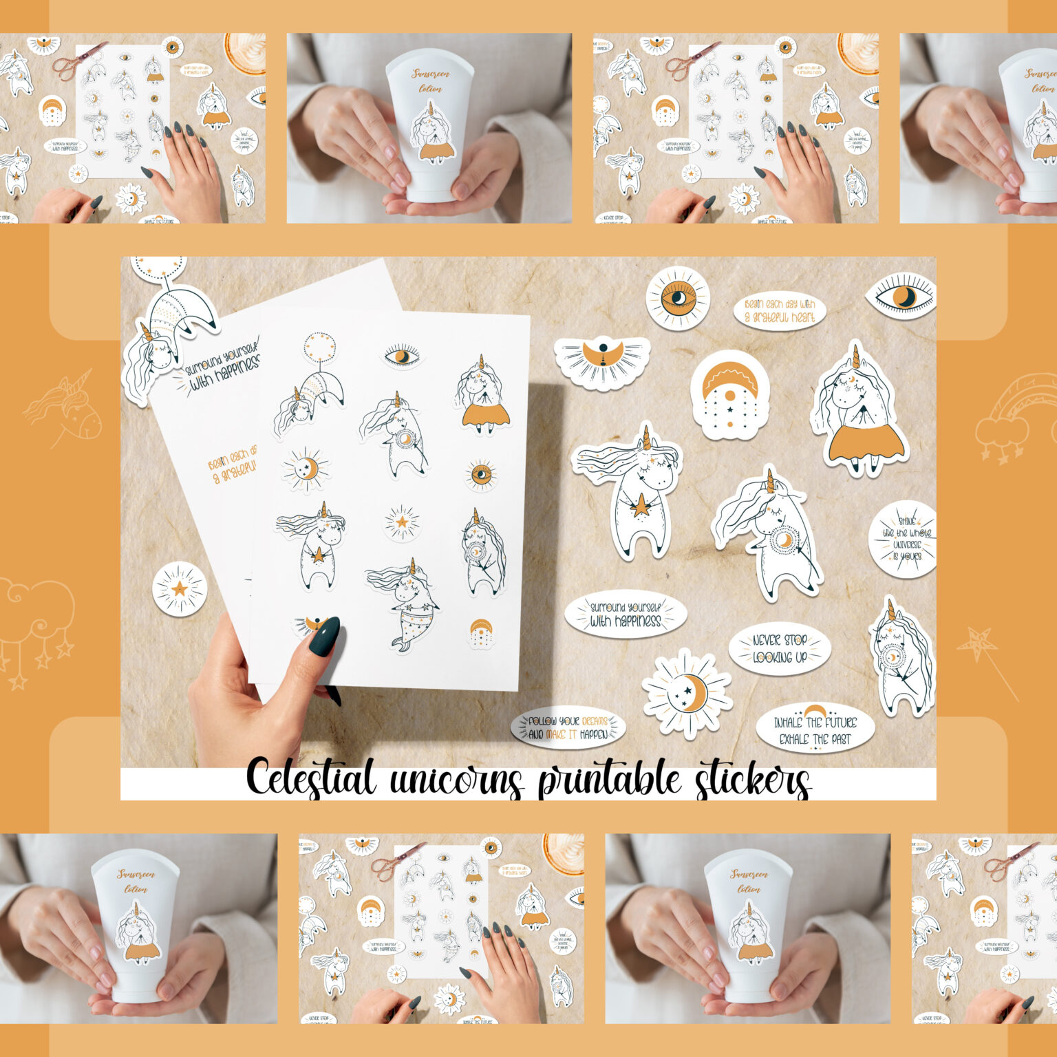 Celestial Unicorns Printable Stickers. PNG. – MasterBundles