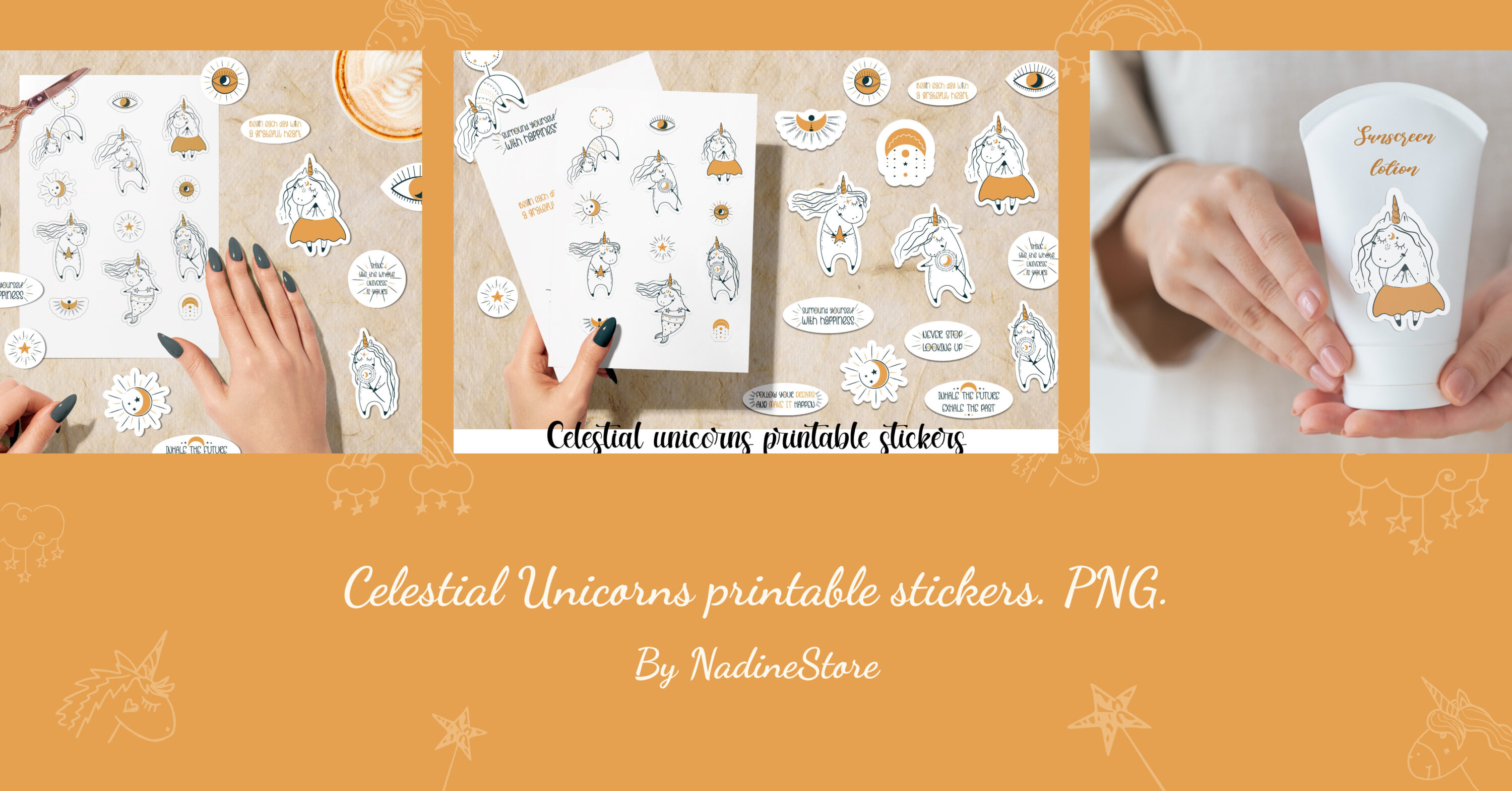 Celestial Unicorns Printable Stickers. PNG. – MasterBundles