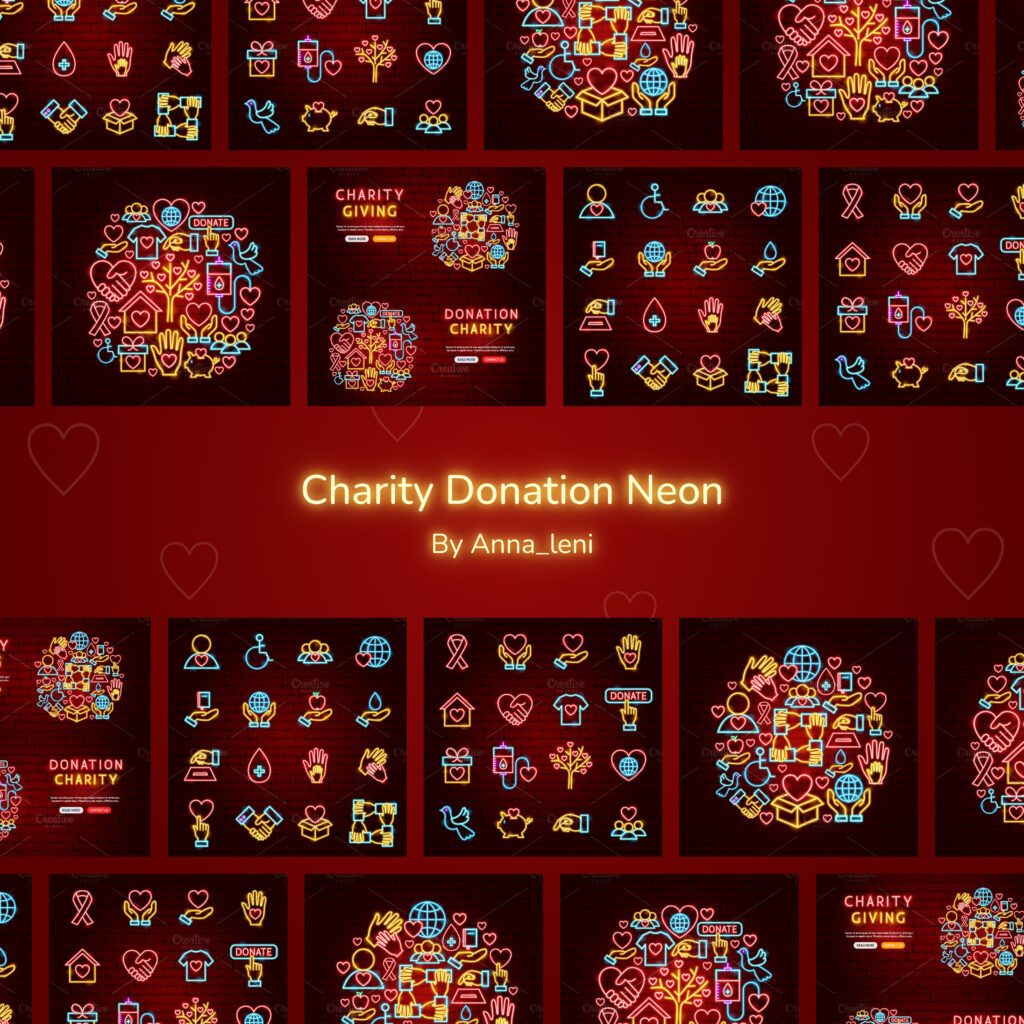 Charity Donation Neon Icons – MasterBundles