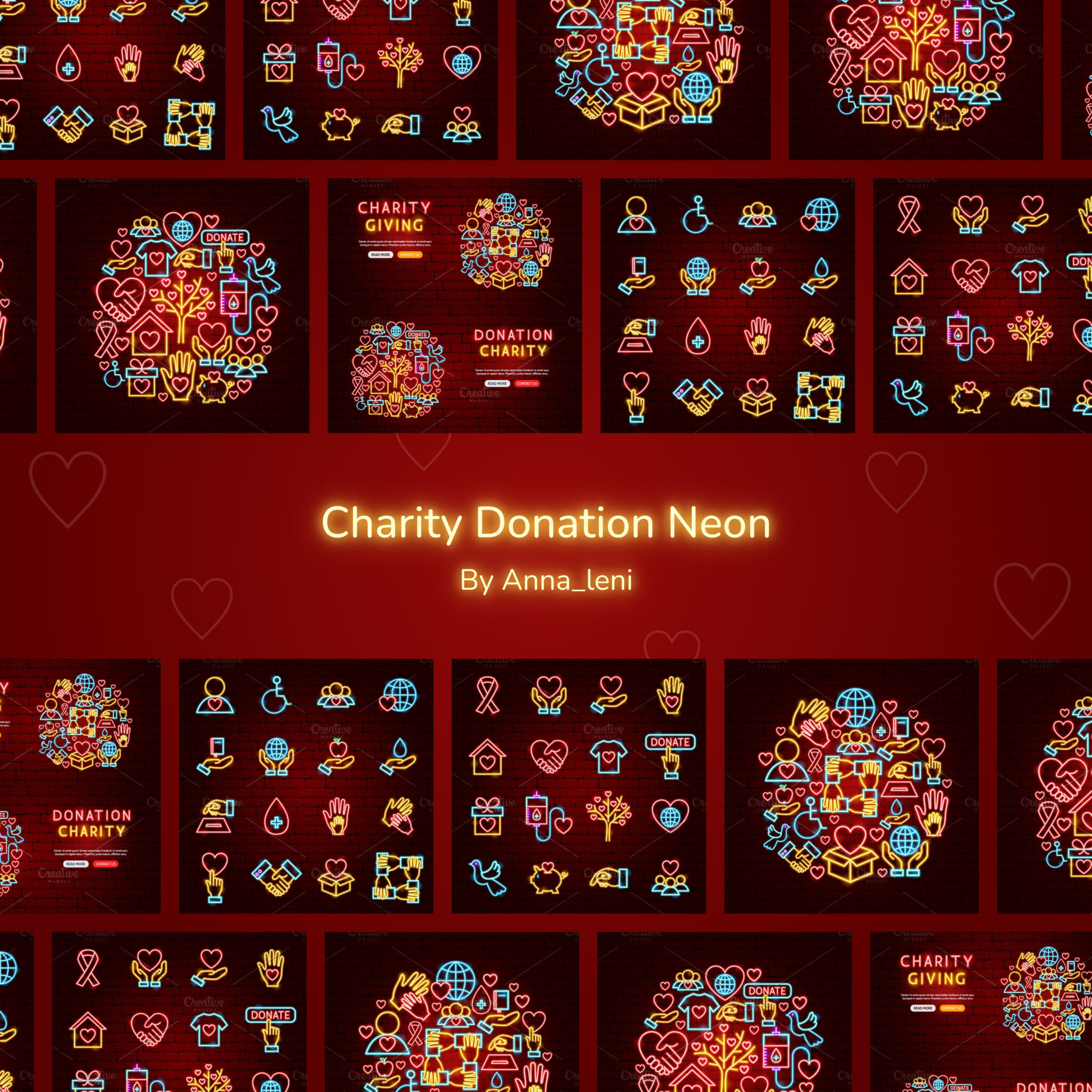 Charity Donation Neon Icons – MasterBundles