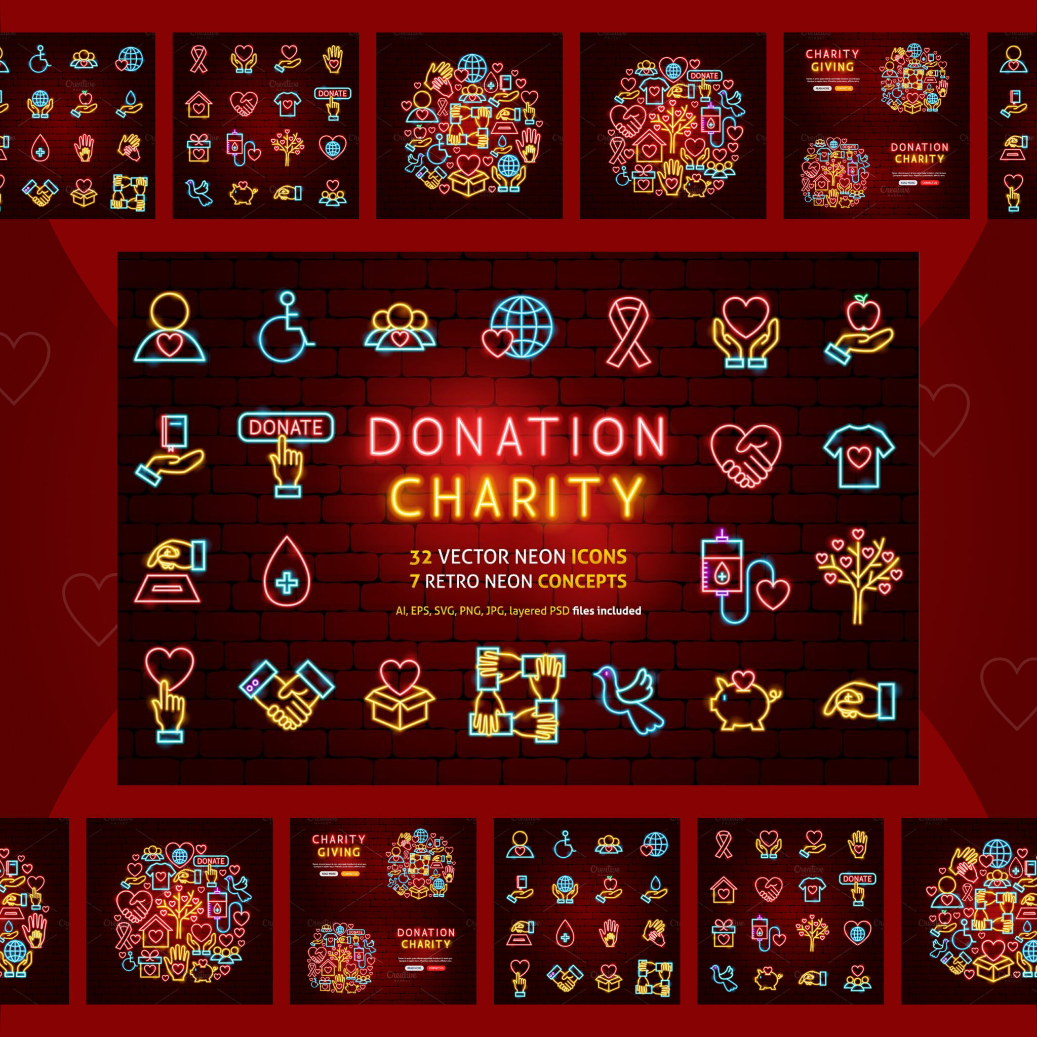 Charity Donation Neon Icons – MasterBundles