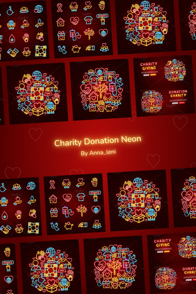 Charity Donation Neon Icons – MasterBundles