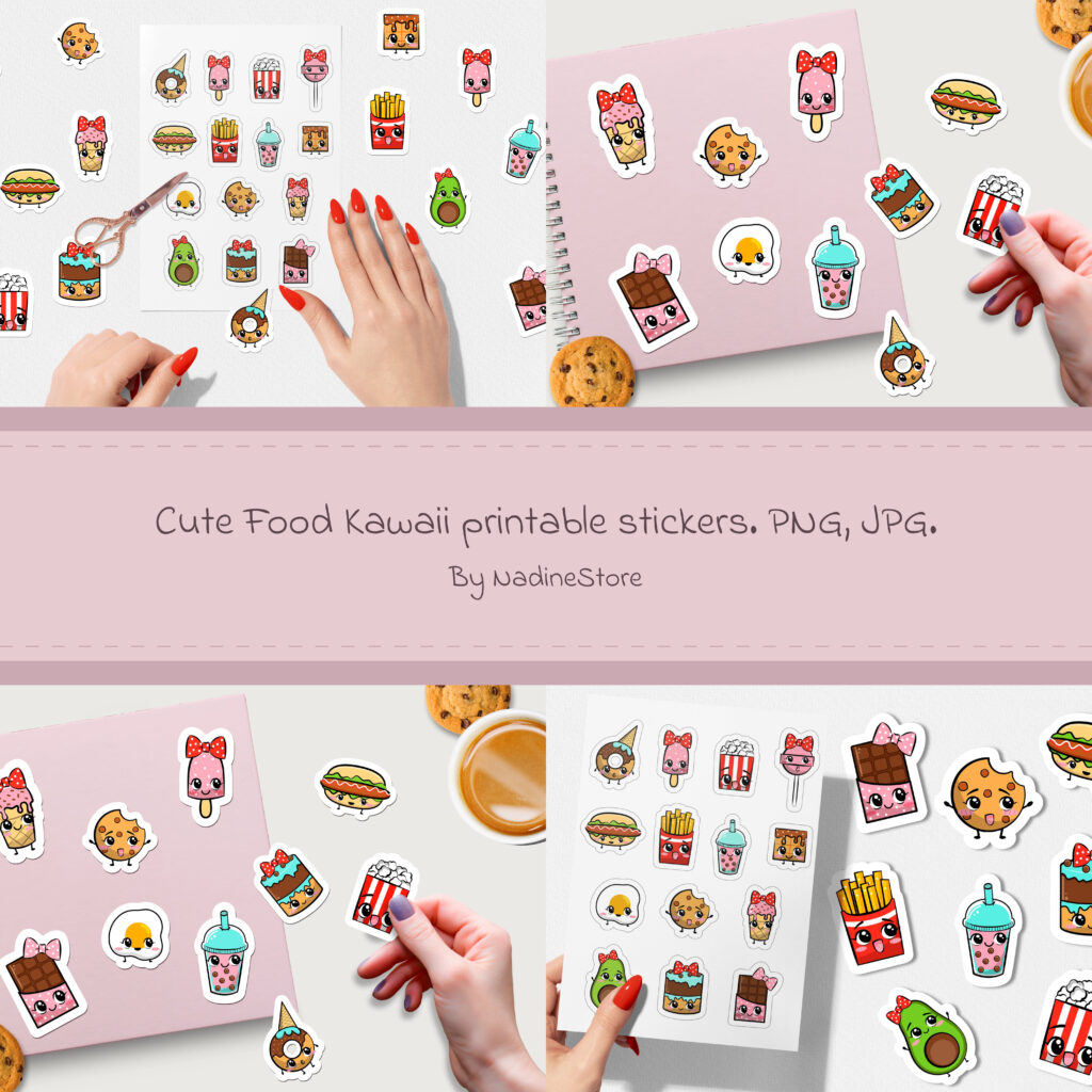 Cute Food Kawaii Printable Stickers. PNG, JPG. – MasterBundles