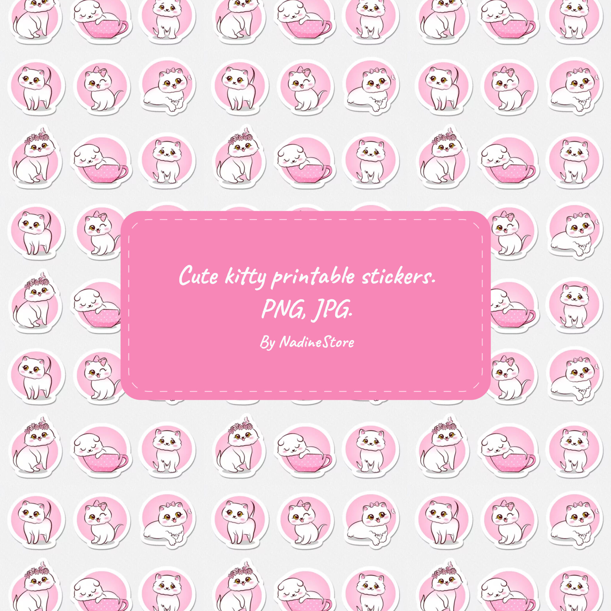 Cute Kitty Printable Stickers. PNG, JPG. – MasterBundles