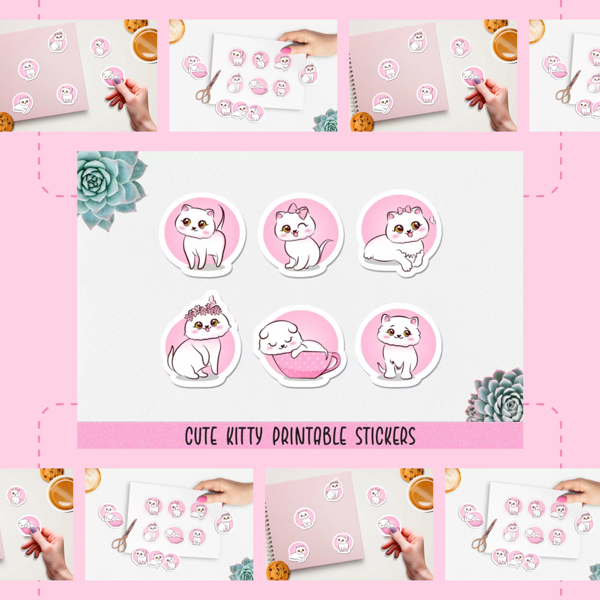 Cute Kitty Printable Stickers. PNG, JPG. – MasterBundles