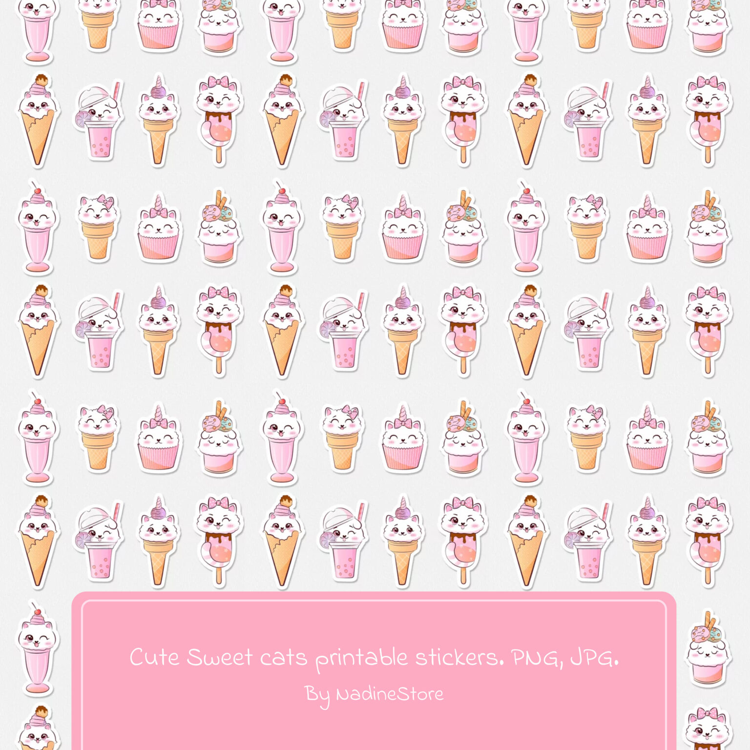 Cute Sweet Cats Printable Stickers. PNG, JPG. – MasterBundles