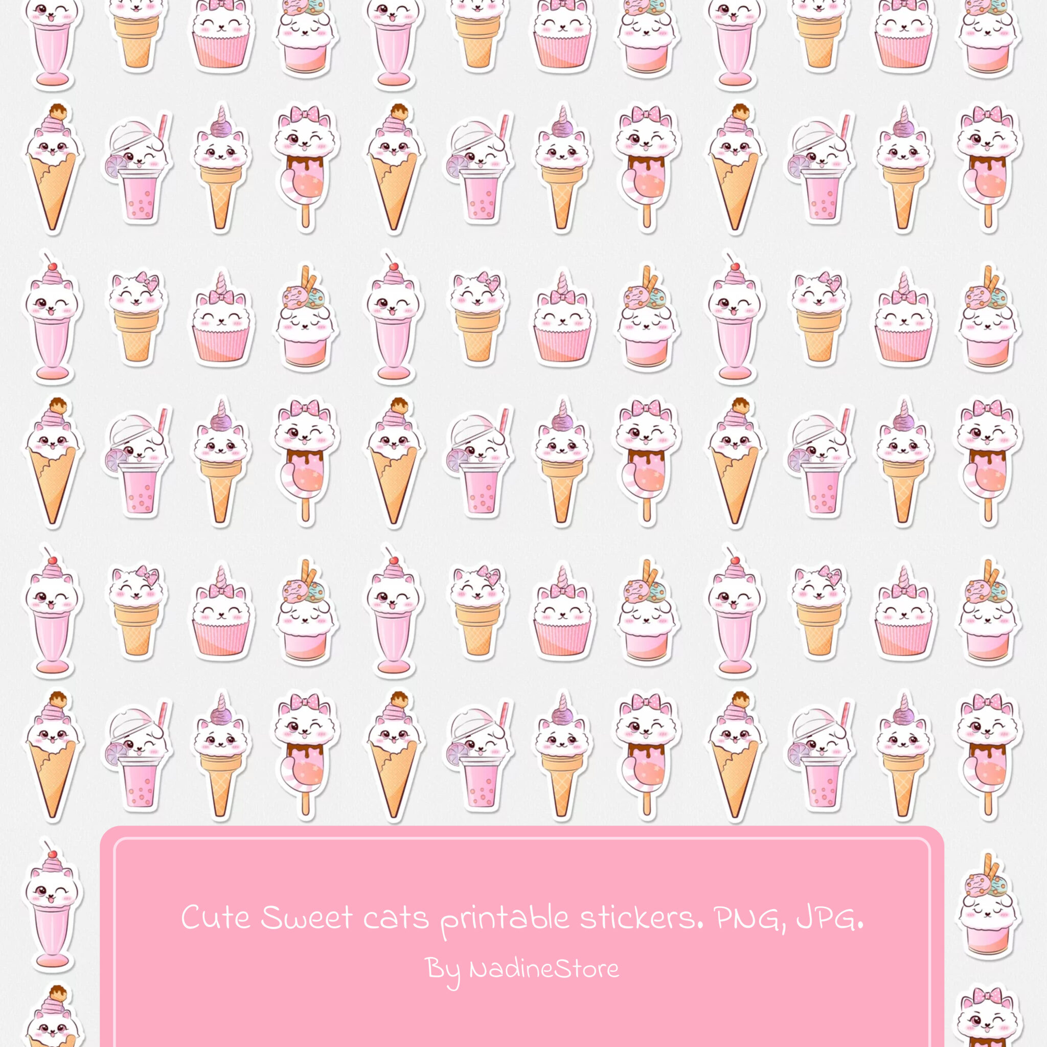 Cute Sweet Cats Printable Stickers. PNG, JPG. – MasterBundles