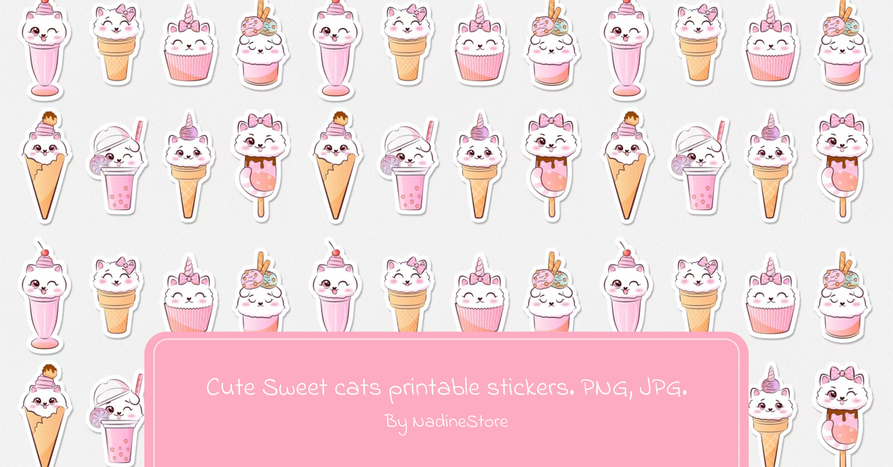 Cute Sweet Cats Printable Stickers. PNG, JPG. – MasterBundles