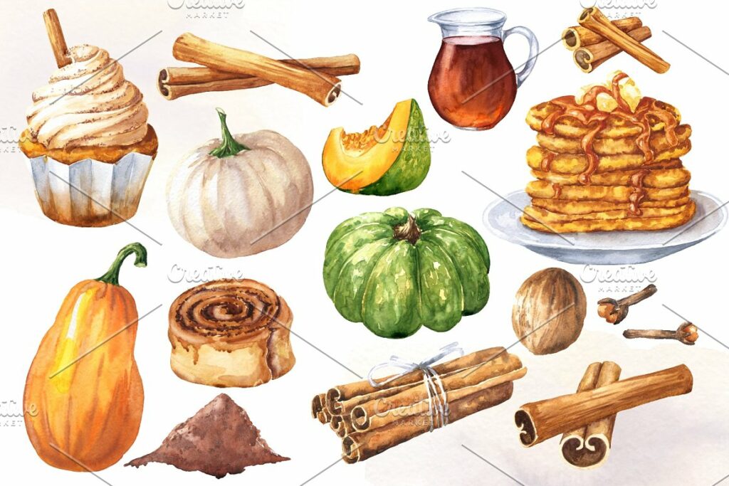 Watercolor Fall Season Food Set – MasterBundles