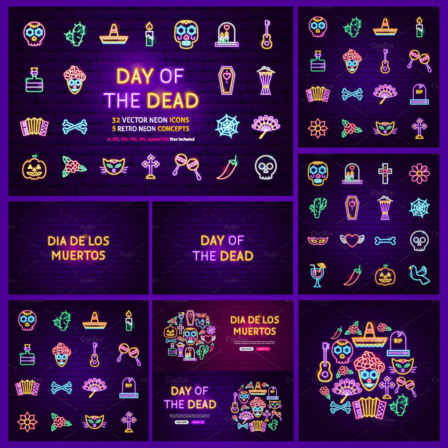 Retro Neon Retro Symbols | Master Bundles
