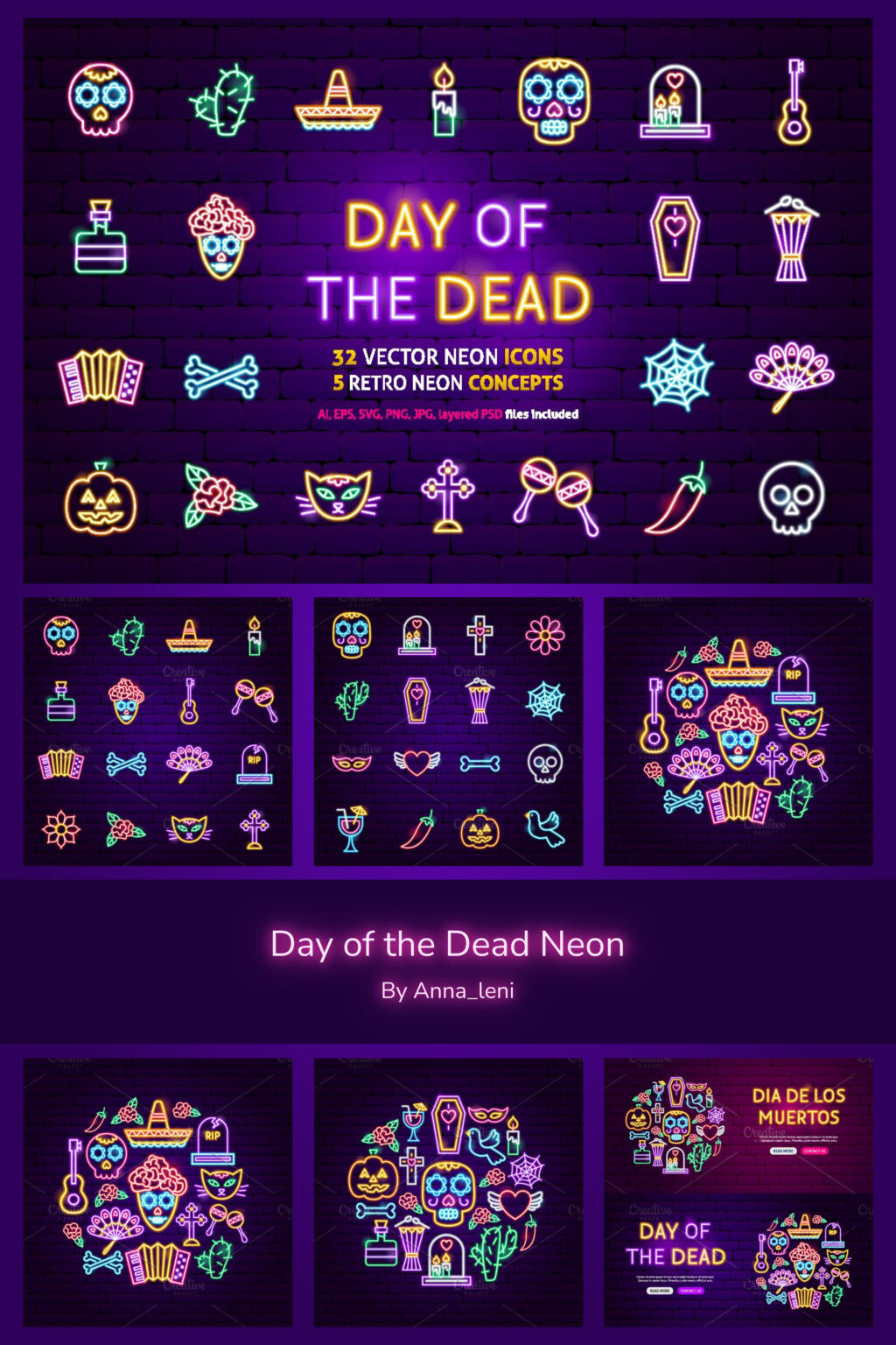 Day Of The Dead Neon icons – MasterBundles