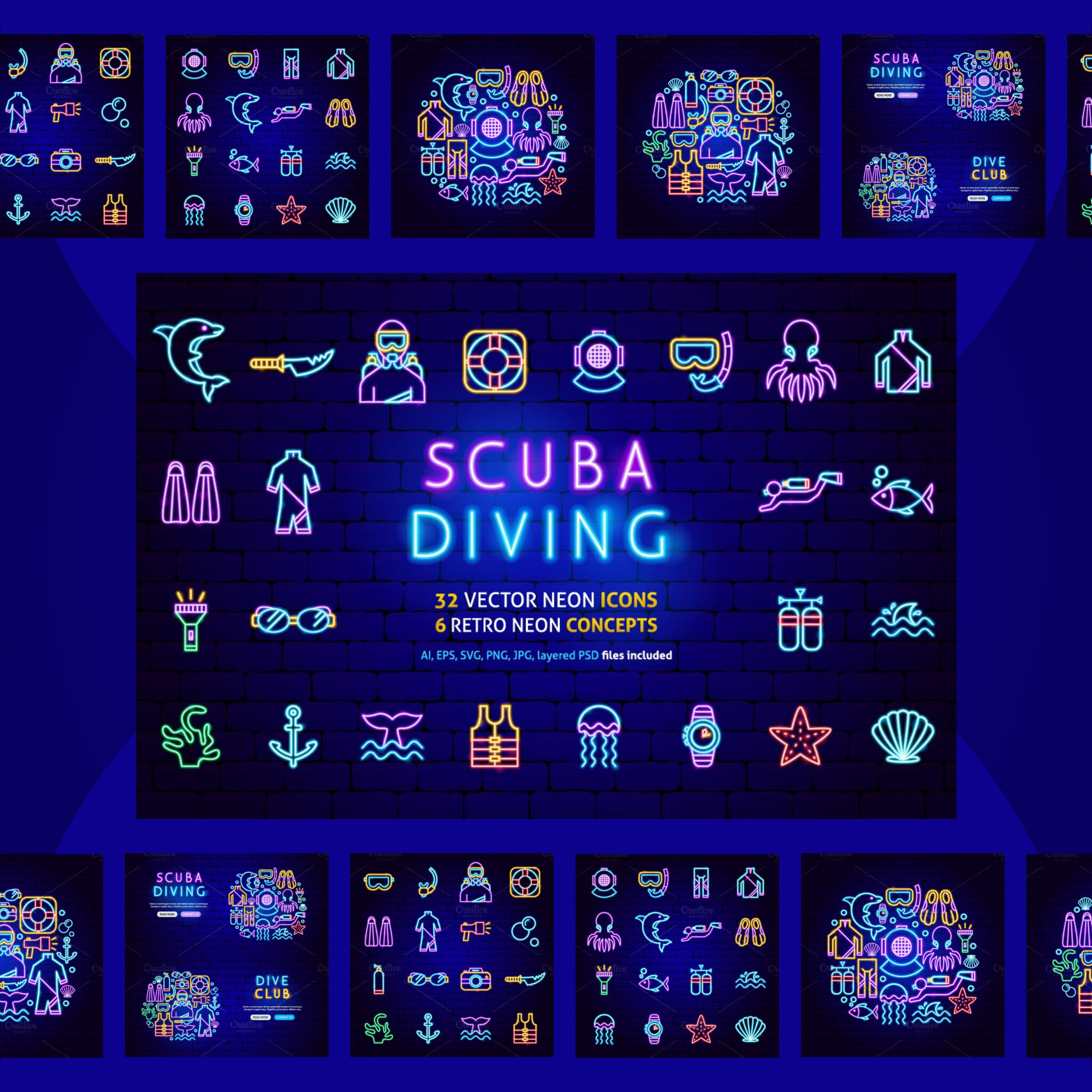 Diving Neon Retro Style Symbols – MasterBundles